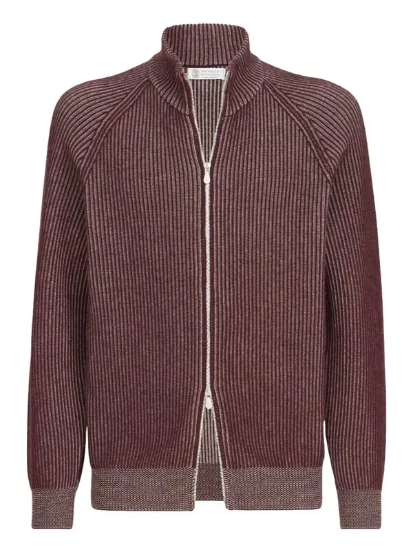 Brunello Cucinelli Cashmere Vanisé English Rib High-neck Cardigan - Deep Fuchsia