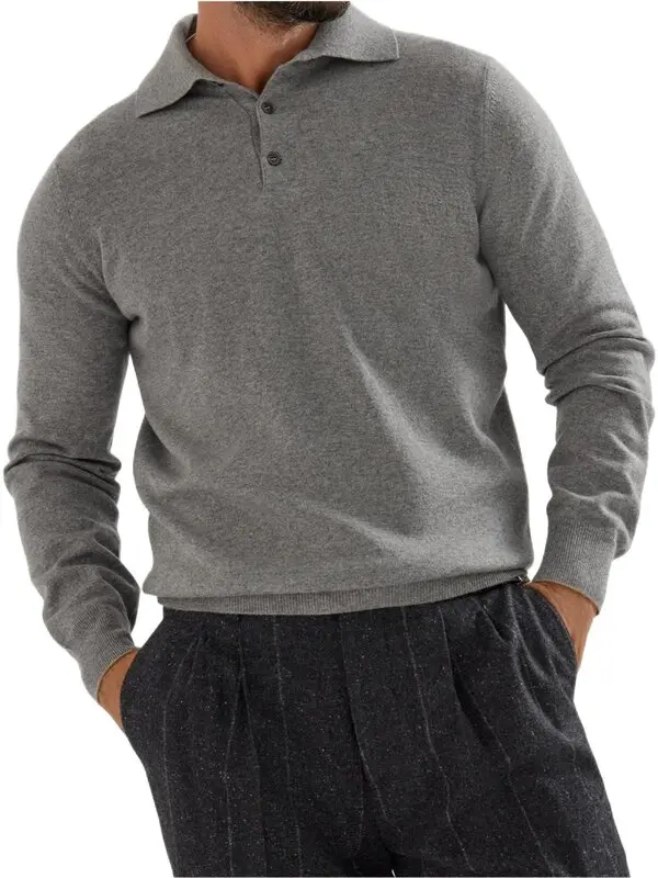 Brunello Cucinelli Long-sleeved Knitted Polo Shirt - Grey