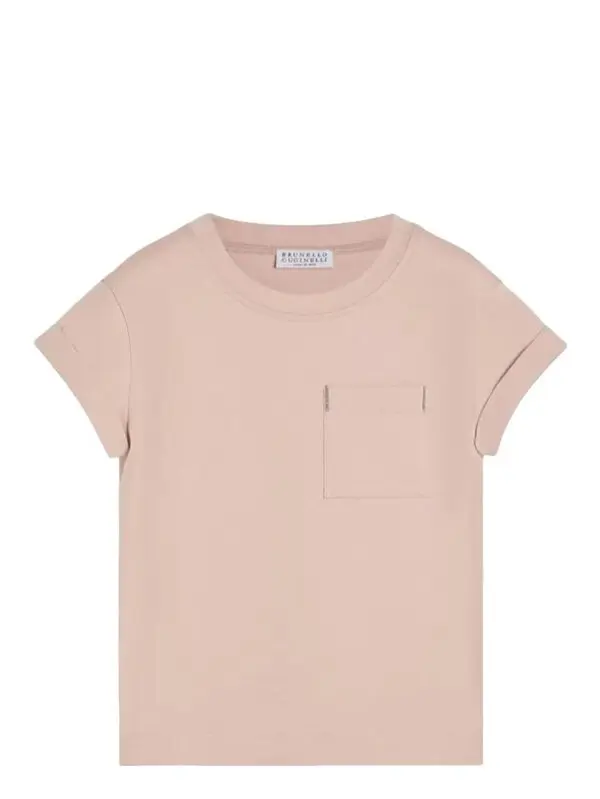 Brunello Cucinelli Cotton Jersey T-shirt With Monili - Light Pink
