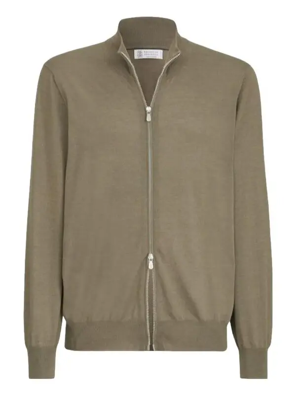 Brunello Cucinelli Cashmere And Silk Lightweight Cardigan With Zipper - Mud