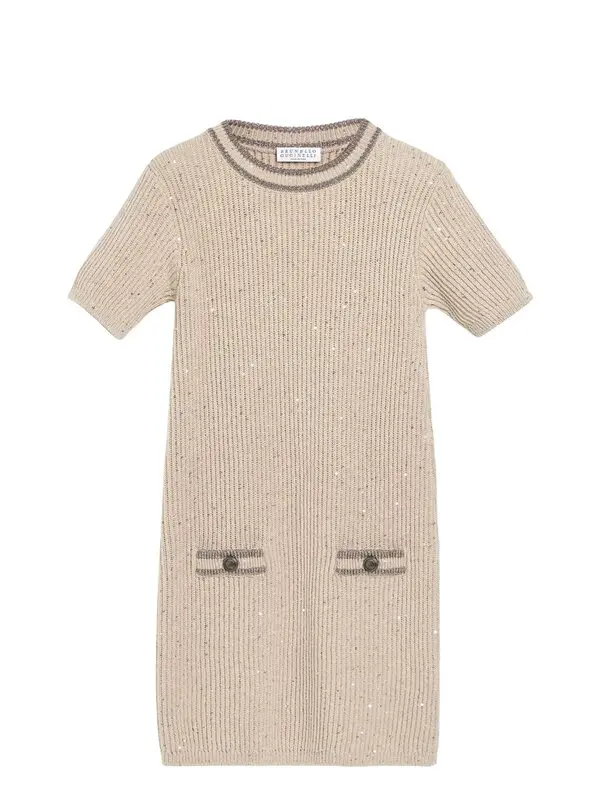 Brunello Cucinelli Cotton Diamond Yarn Rib-knit Dress - Camel-colored
