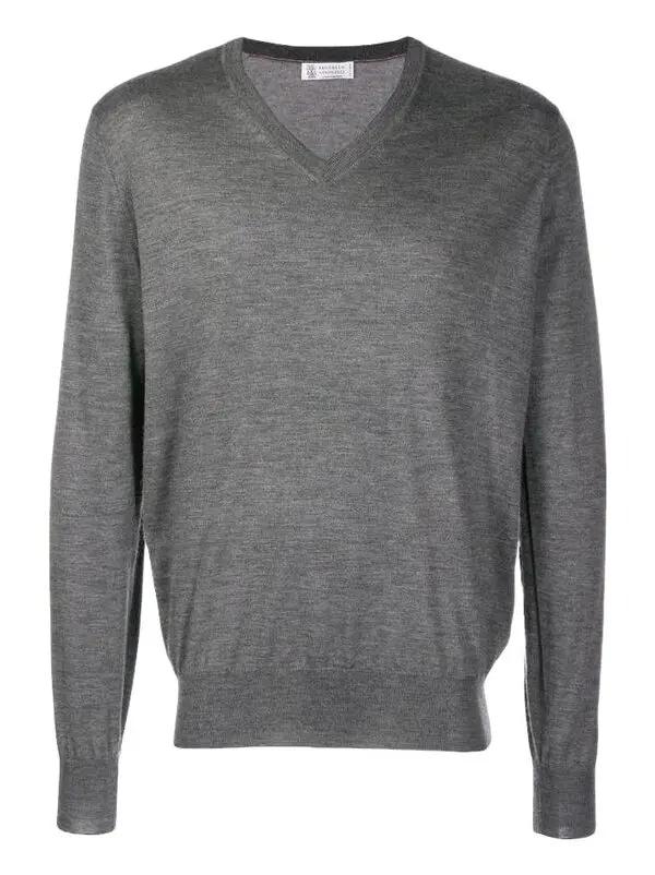 Brunello Cucinelli V-neck Knit Jumper - Gray