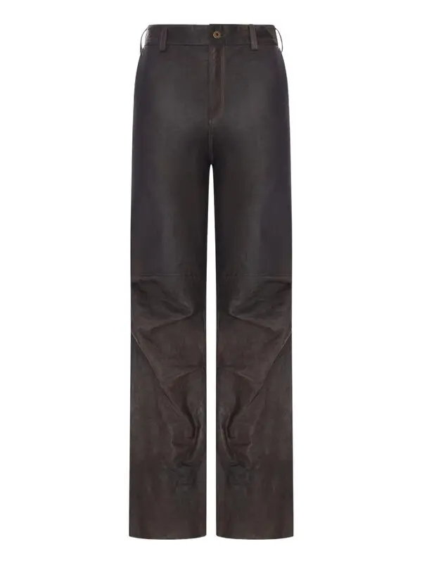 SALVATORE SANTORO Straight-leg Leather Trousers - Coffee
