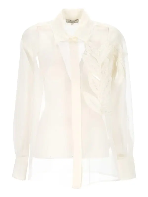 Antonelli Firenze Classic Collar Long Sleeve Applique Shirt - White