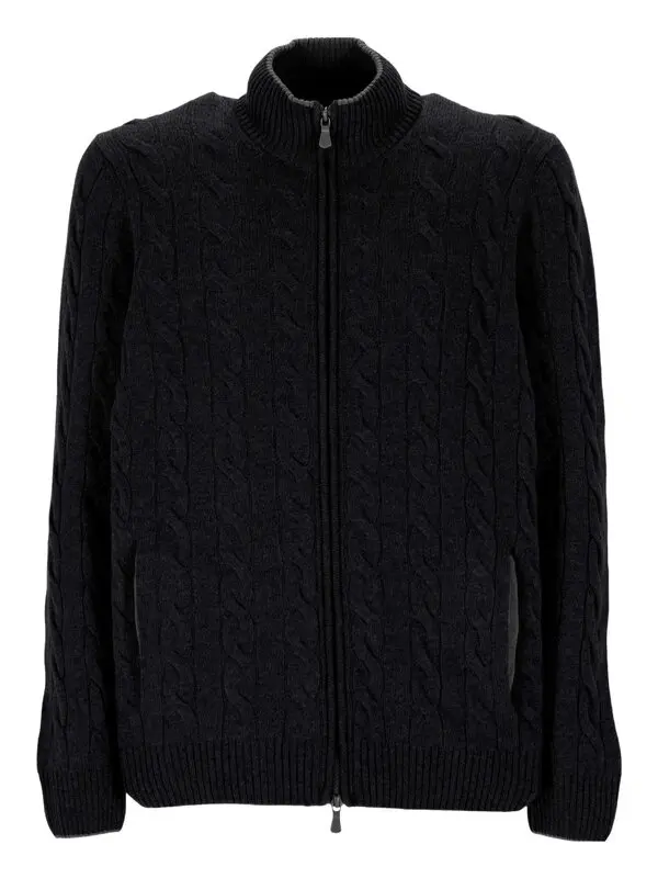 GRAN SASSO Long-sleeve Cable Knit Cardigan - Black
