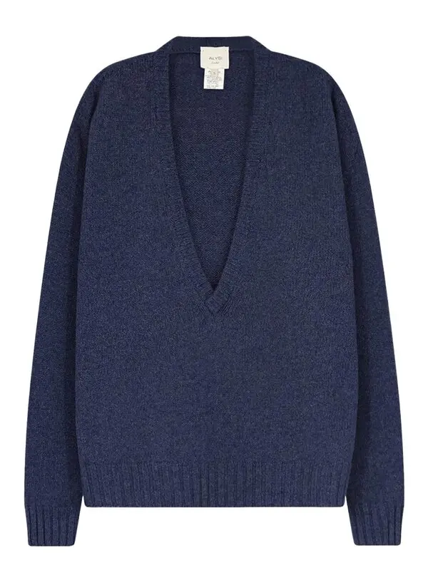 ALYSI V-neck Knitted Jumper - Blue