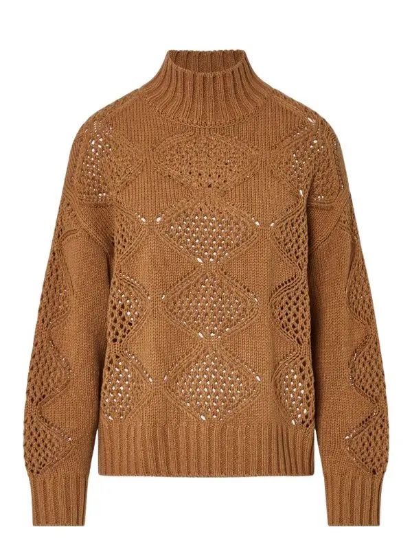 Liu Jo Turtleneck With Beads And Openwork - Beige