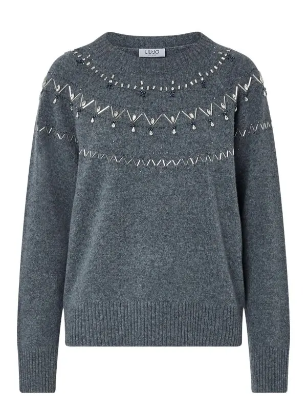 Liu Jo Wool Sweater With Jewel Embroidery - Grey