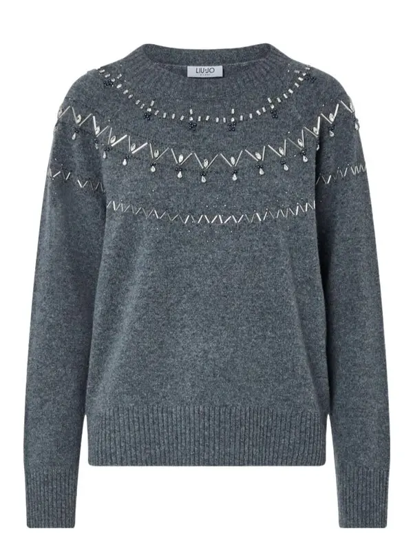 Liu Jo Wool Sweater With Jewel Embroidery - Grey