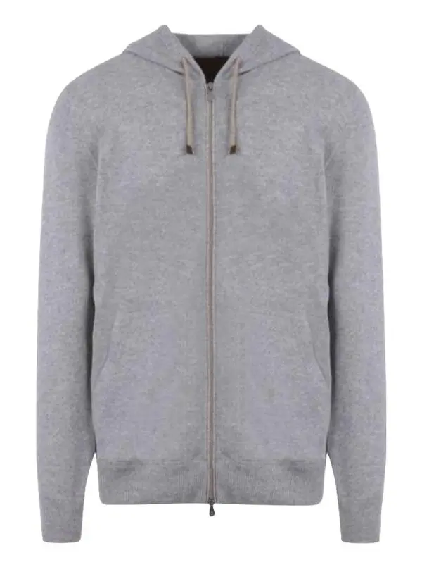 Brunello Cucinelli Cashmere Zip Up Hooded Jacket - Gray