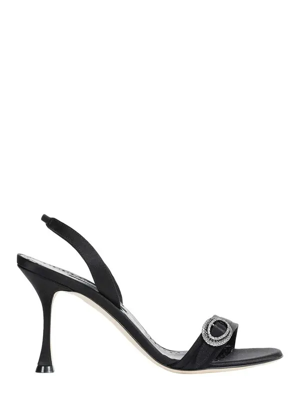 Manolo Blahnik Satin Crystal-embellished Slingback Sandals - Black