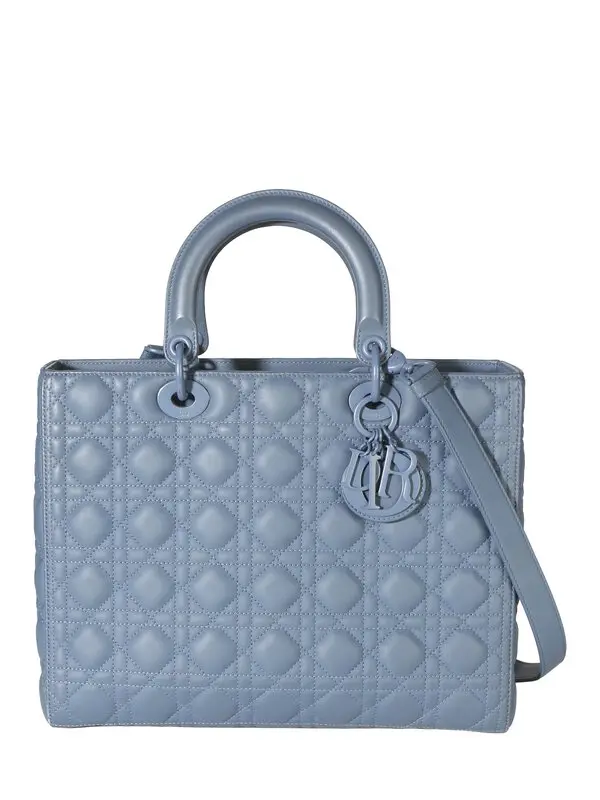 Dior Denim Ultra Matte Calfskin Cannage Lady Top Handle - Blue
