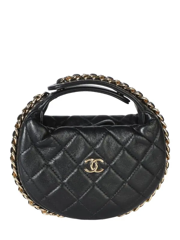 Chanel Quilted Lambskin Chain Around Pouch Hobo - Black
