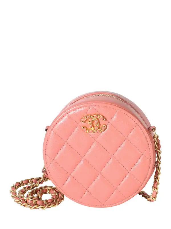 Chanel Quilted Lambskin Chain Infinity Round Clutch With Chain - Pink
