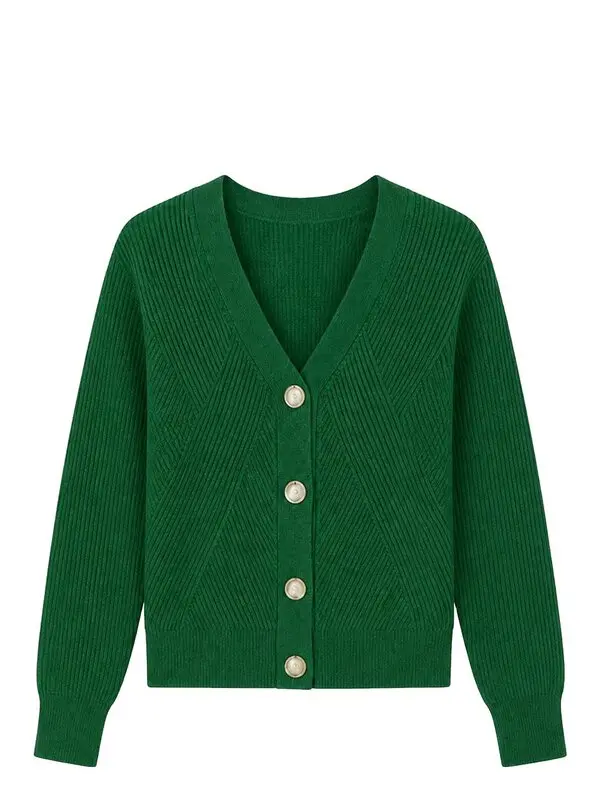 YUMI Relaxed Fit Cardigan With Stitch Detail - Green