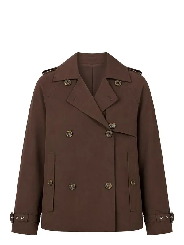 YUMI Cropped Trench Jacket With Check Lining - Brown