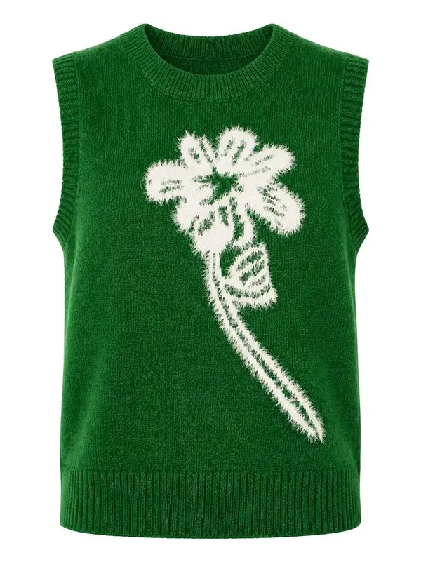 YUMI Knitted Flower Sleeveless Jumper Vest - Green