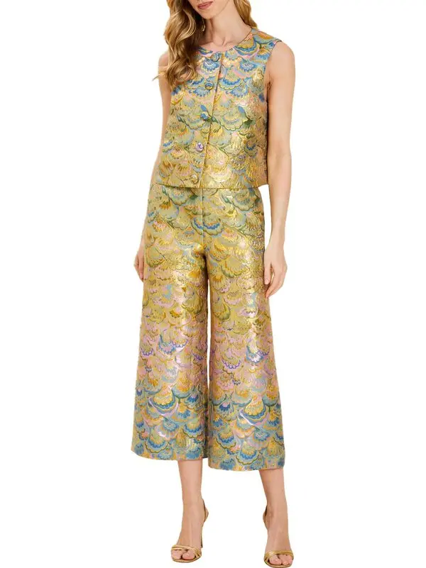 Mestiza New York Blake Metallic Jacquard Crop Flare Pants Nylon/polyester - Multicolor