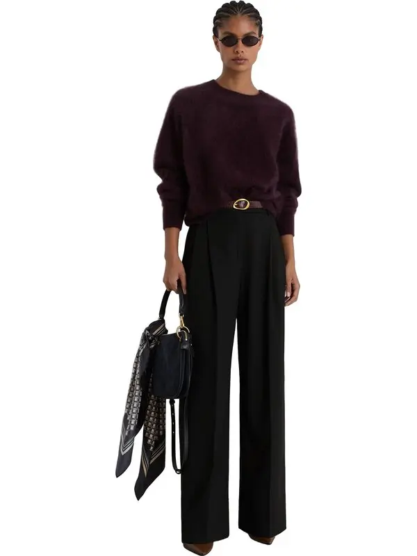 REISS Luna Wool-blend Wide-leg Pleated Trousers - Black