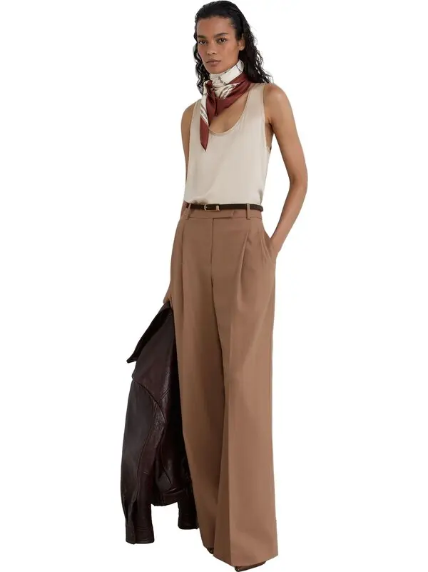 REISS Luna Wool-blend Wide-leg Pleated Trousers - Camel