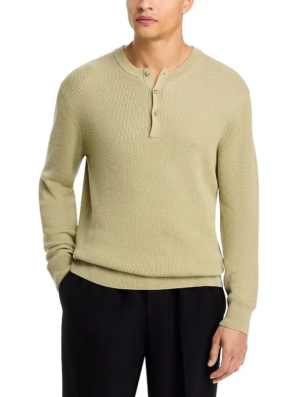 BOSS Lenley Wool & Cotton Henley Sweater - Beige