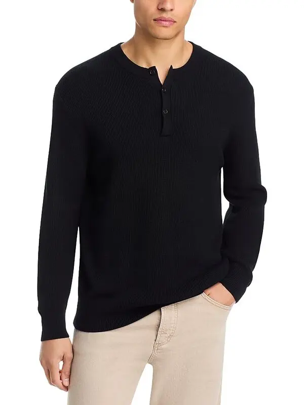 BOSS Lenley Wool & Cotton Henley Sweater - Black