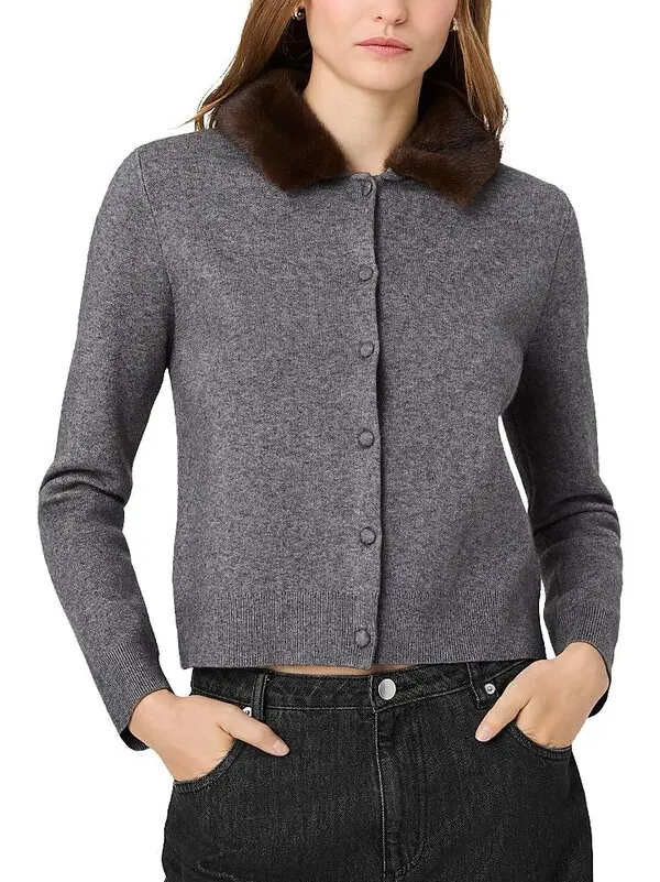 French Connection Sloane Faux Fur Collar Cardigan Sweater - Grey
