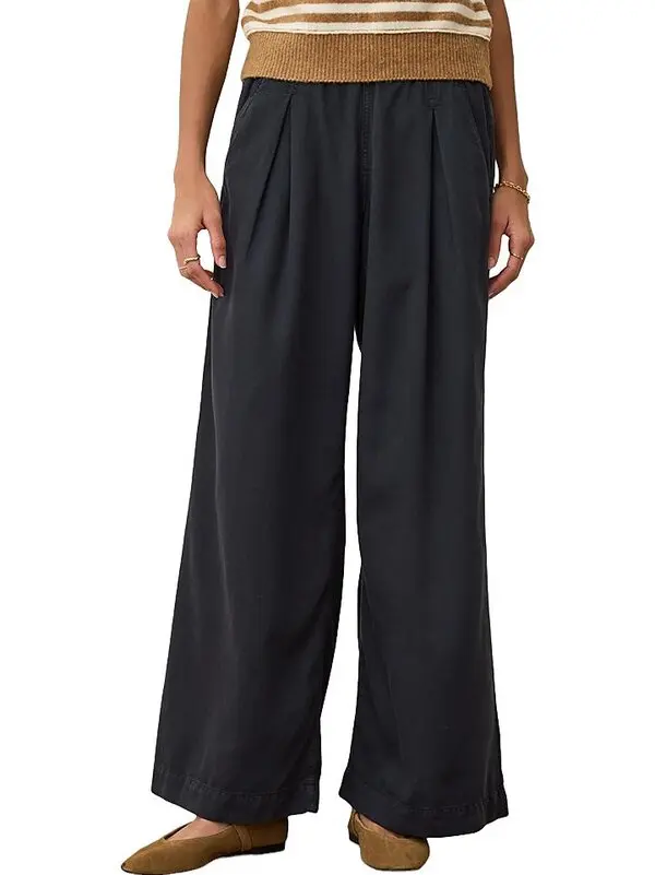 Marine Layer Allison Pleated Wide Leg Trousers - Black