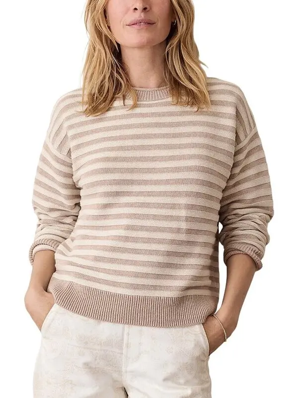 Marine Layer Juno Double Knit Long Sleeve Sweater - Oat Stripe