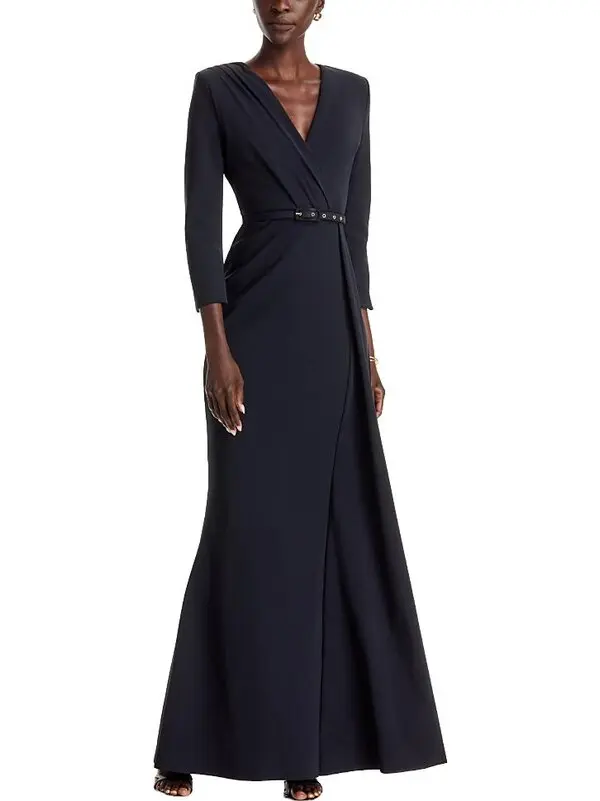 Chiara Boni La Petite Robe Avize Belted 3/4 Sleeve Gown - Black
