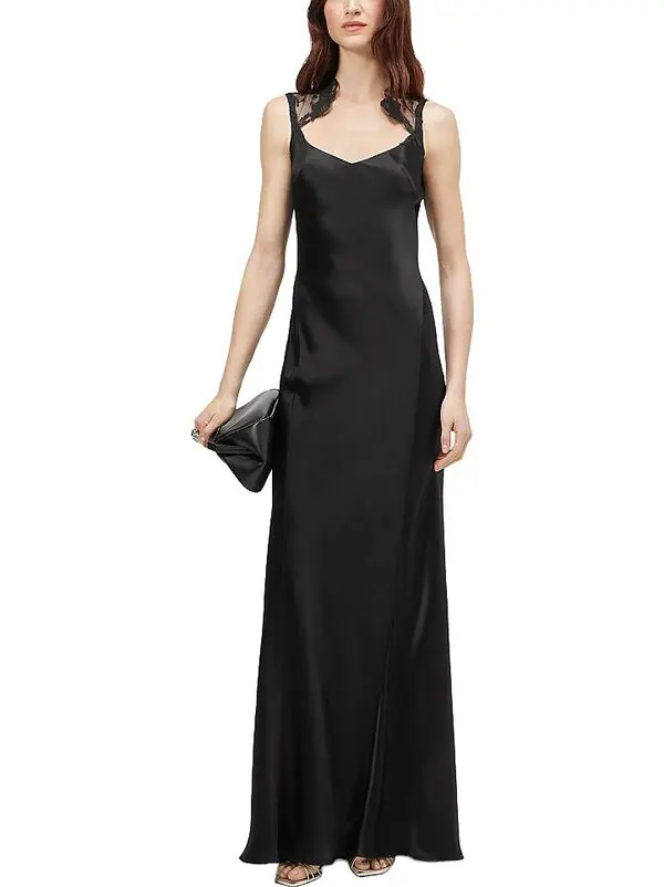 Alexander McQueen Satin Lace Back Long Dress - Black