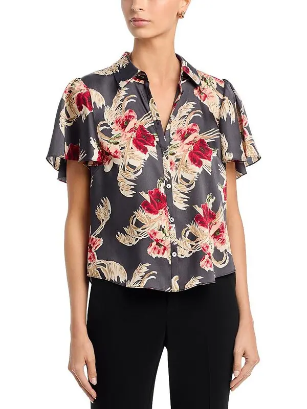 Cinq À Sept Wilted Poppy Flutter Sleeve Top - Obsidian Multi