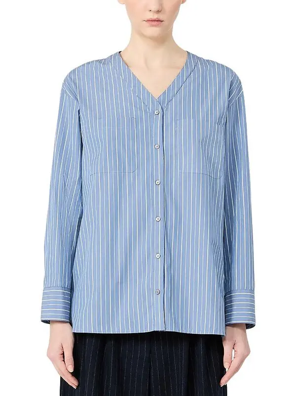 Max Mara Smmadriene Striped Cotton Blouse - Light Blue