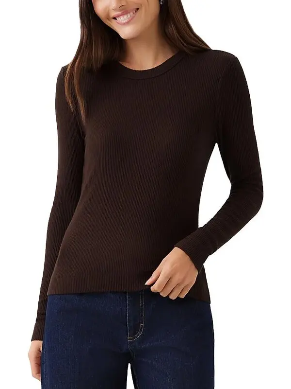 Karen Kane Ribbed Long Sleeve Crewneck Top - Chocolate
