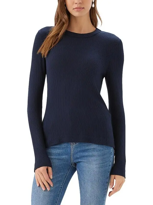 Karen Kane Ribbed Long Sleeve Crewneck Top - Navy