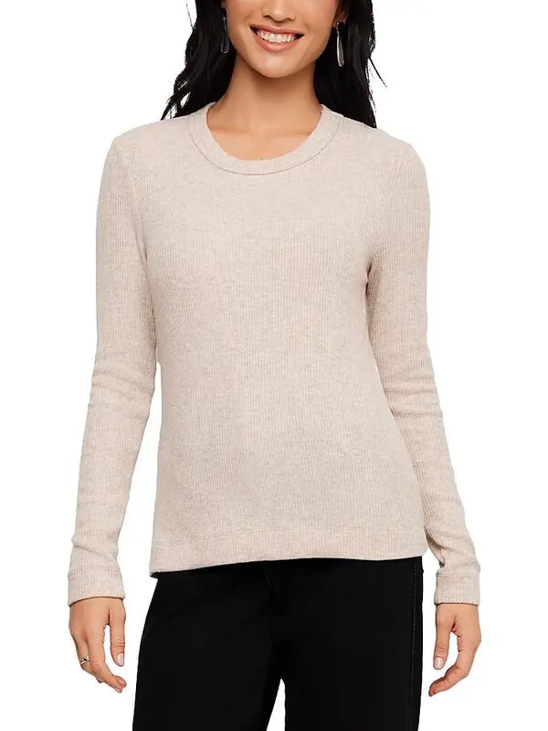 Karen Kane Ribbed Long Sleeve Crewneck Top - Oat
