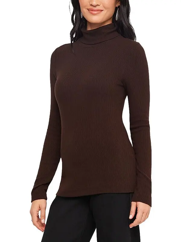 Karen Kane Ribbed Long Sleeve Turtleneck Top - Chocolate