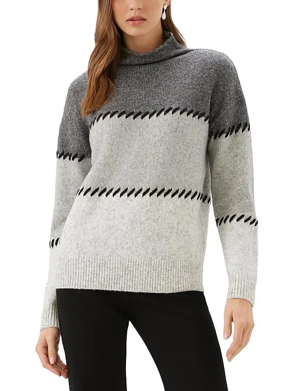 Karen Kane Contrast Stitch Mock Neck Colorblock Sweater - Gray