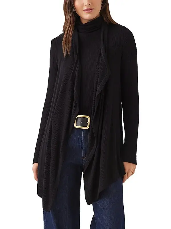Karen Kane Ribbed Drape Front Cardigan - Black