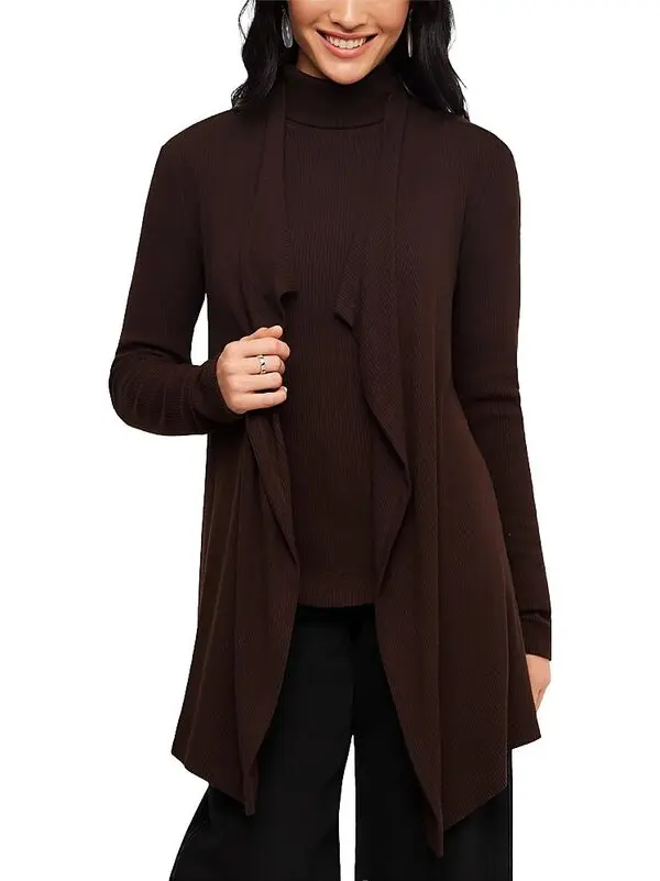 Karen Kane Ribbed Drape Front Cardigan - Chocolate