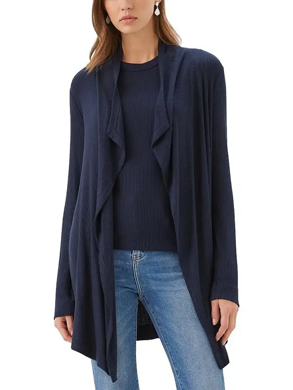 Karen Kane Ribbed Drape Front Cardigan - Navy
