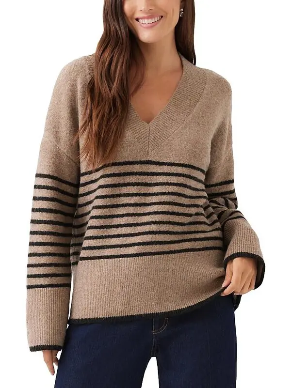 Karen Kane Printed V-neck Sweater - Wheat/ Black