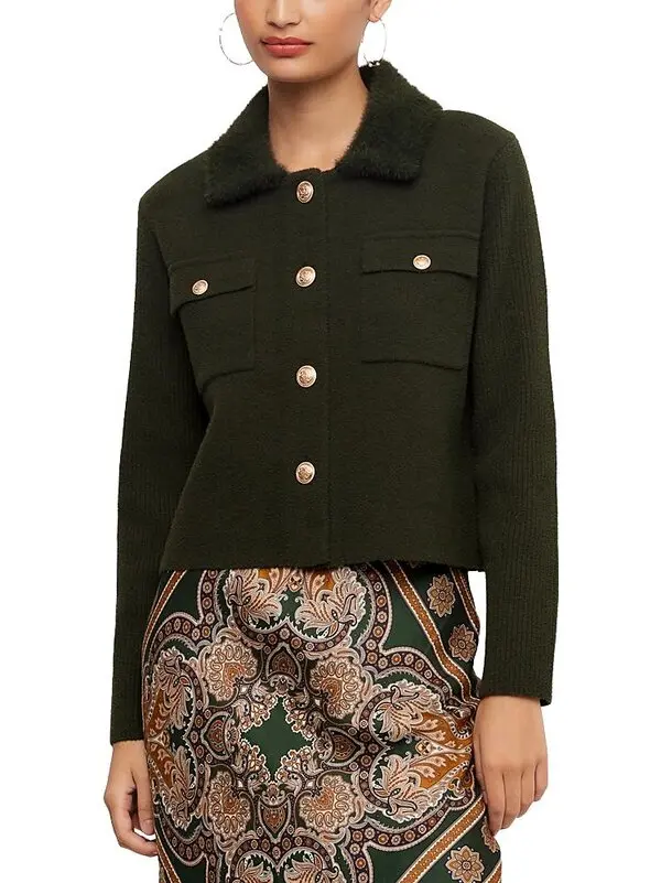 Karen Kane Faux Fur Collar Sweater Jacket - Forest