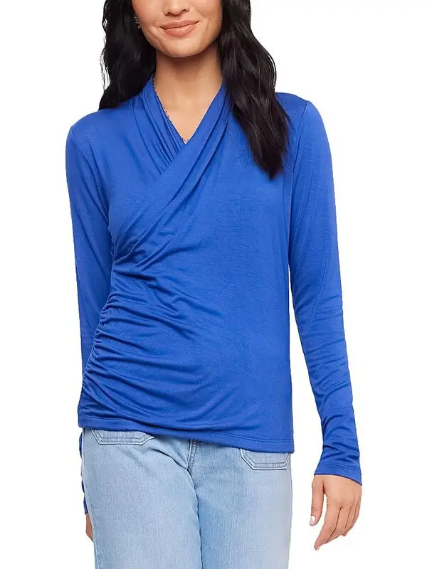 Karen Kane Crossover Side Shirred Long Sleeve Top - Iris