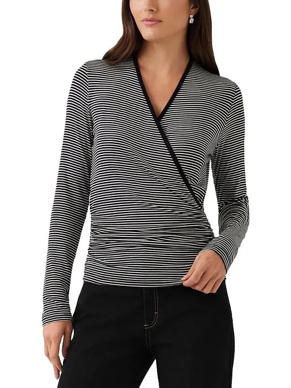 Karen Kane Crossover Neck Side Shirred Top - Stripe