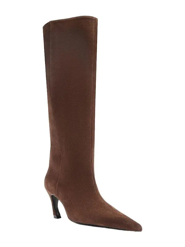 Schutz Lexi Suede Pointed Toe Boots - Root Brown