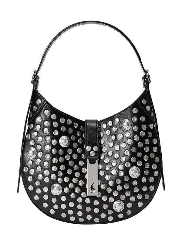 Polo Ralph Lauren Studded Leather Shoulder Bag - Black