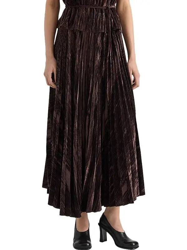 Proenza Schouler White Label Daphne Crushed Velvet Pleated Skirt - Coffee