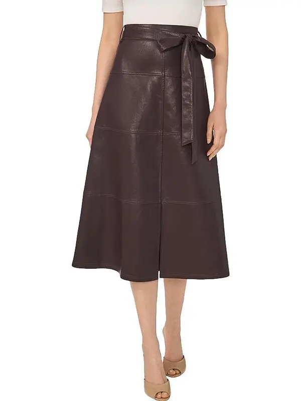 CECE DUPRAZ Faux Leather Tie Waist Midi Skirt - Java
