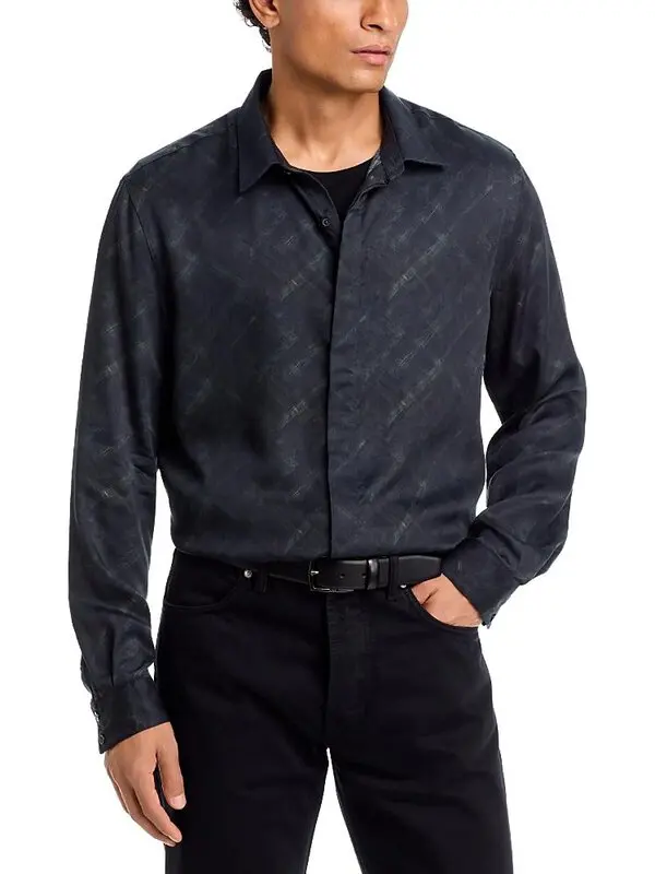 John Varvatos Rodney Modal Abstract Crosshatch Shirt - Moss
